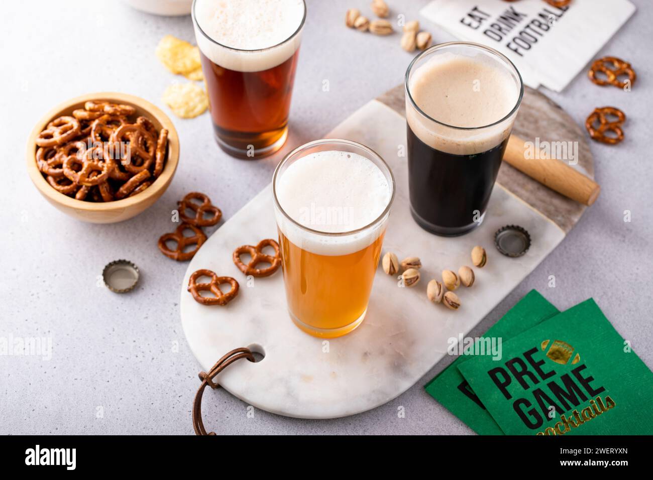 Variety of beers for a game day or Super Bowl, watching football with ...