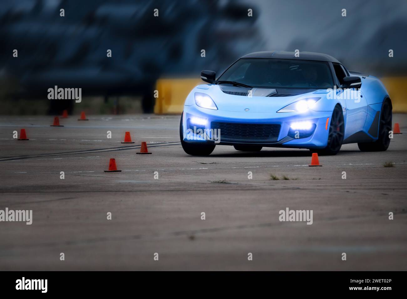 A blue high performance car on a track in southern California Stock ...