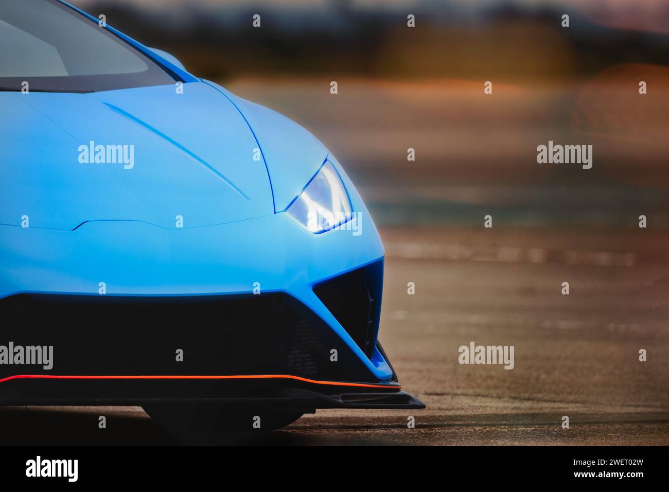 A blue high performance car on a track in southern California Stock ...