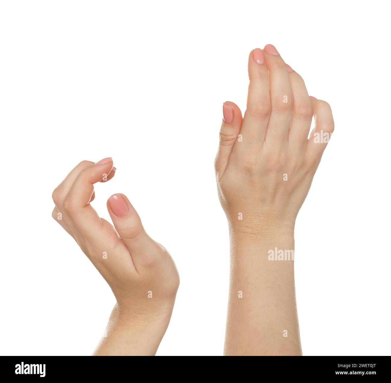 Freedom concept. Woman showing her hands on white background, closeup ...