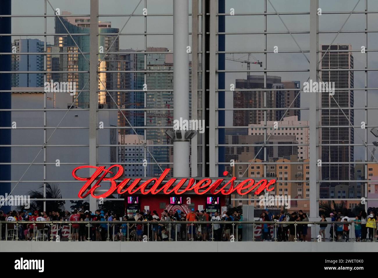 A Budweiser concession stand is shown in the outfield at loanDepot Park ...