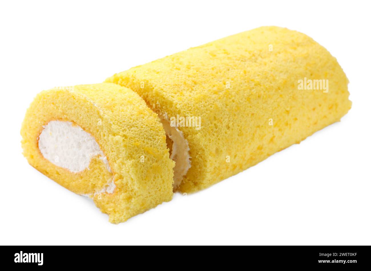Cut delicious cake roll isolated on white Stock Photo - Alamy