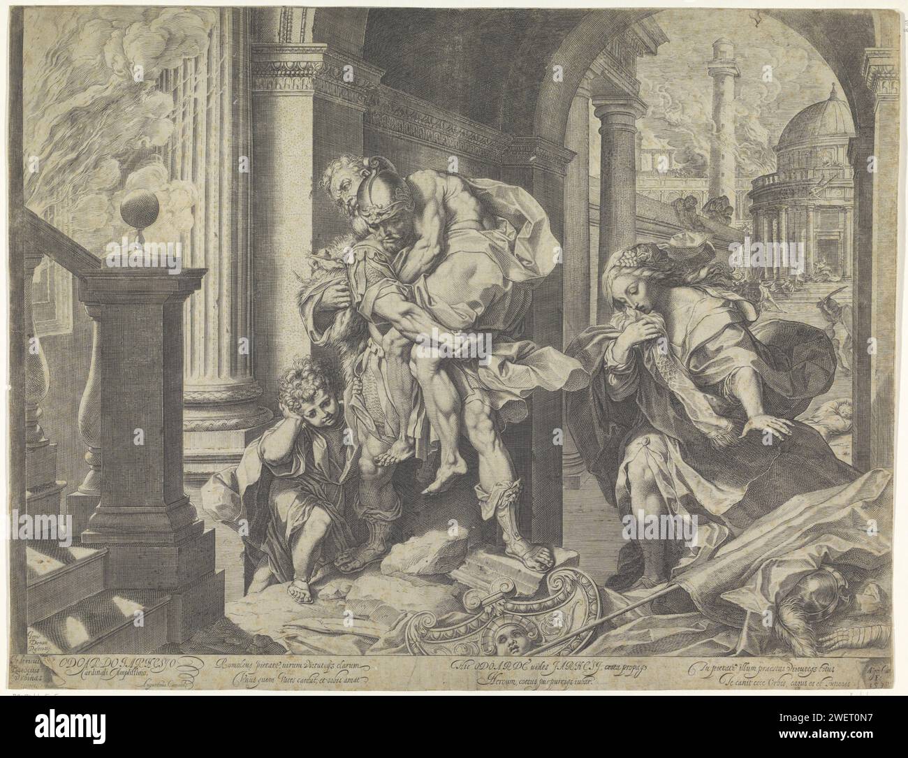 Aeneas flees with his family from Troy, Agostino Carracci, After ...