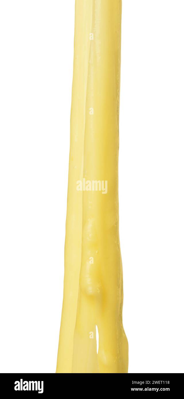 Stretching delicious melted cheese isolated on white Stock Photo - Alamy