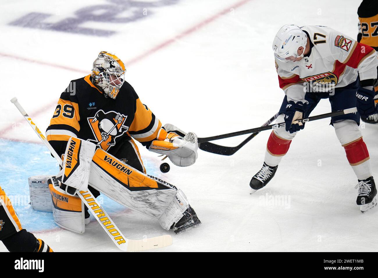 Florida Panthers' Evan Rodrigues (17) backhands a rebound past ...