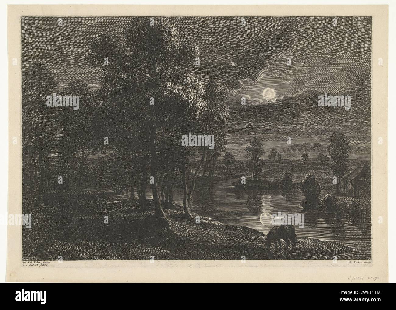 Landscape at Moonlight in the night, Schelte Adamsz. Bolswert, after ...