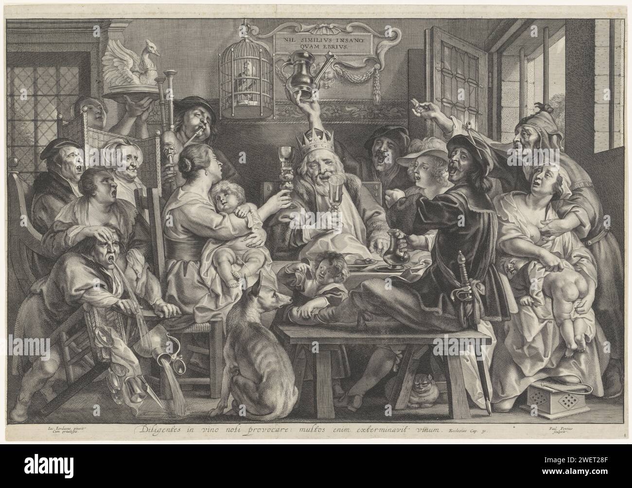 De Koning drinks (three kings), Paulus Pontius, after Jacques Jordaens ...