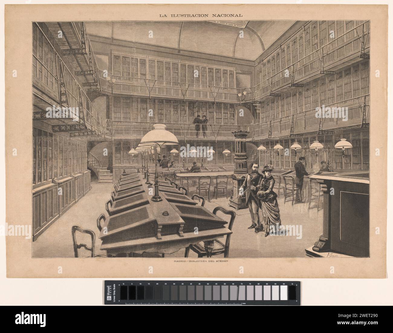 Interior of the library of the Ateneo de Madrid, A. Soler, c. 1850 - c ...