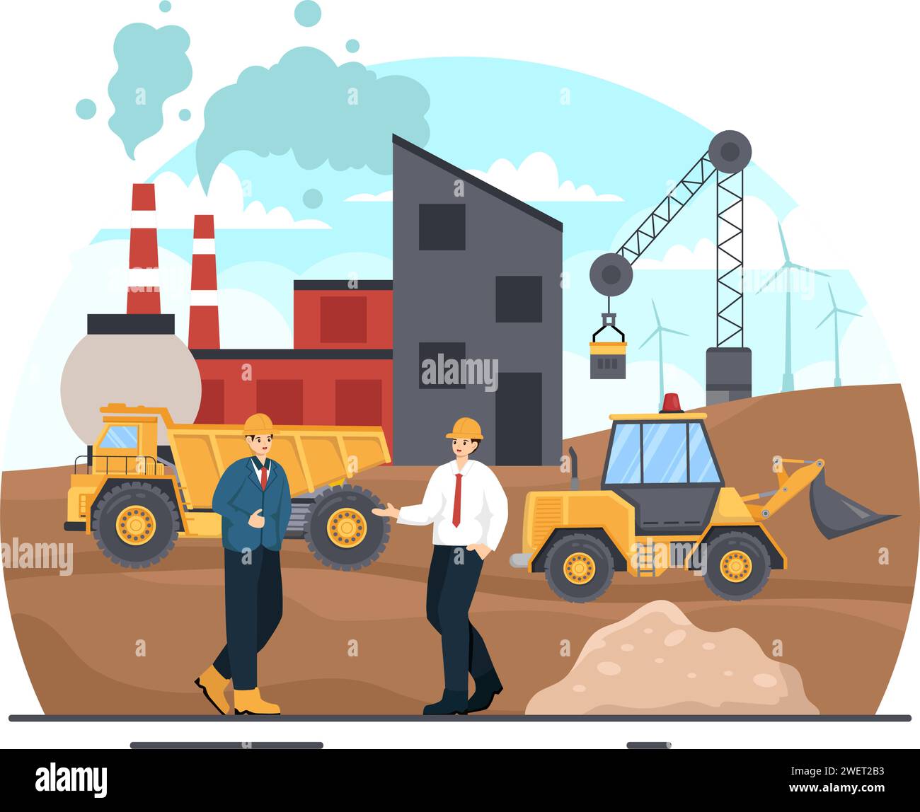 Mining Company Vector Illustration with Heavy Yellow Dumper Trucks for ...