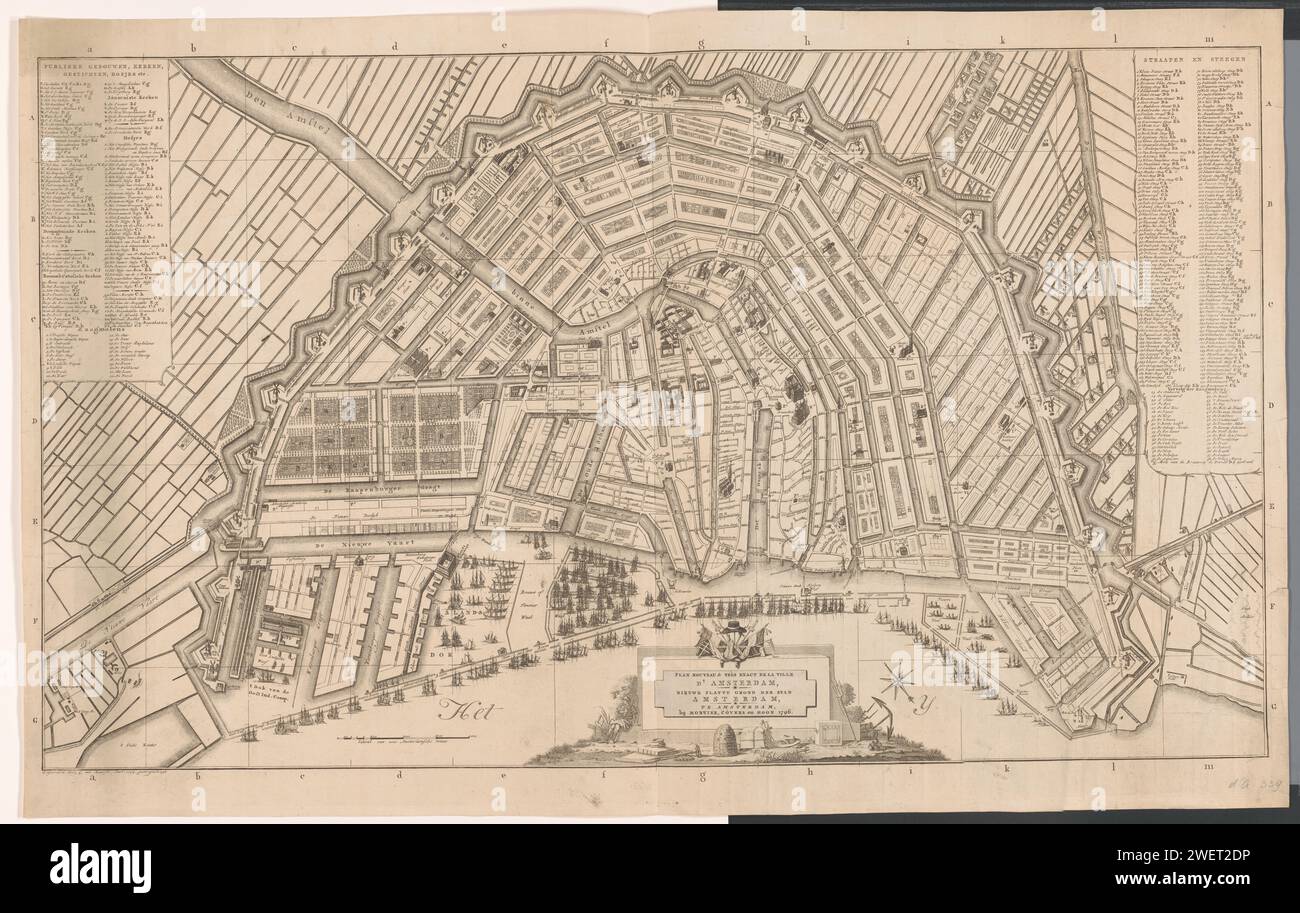 Map of Amsterdam, Cornelis van Baarsel, 1798 print paper etching / engraving maps of cities ...