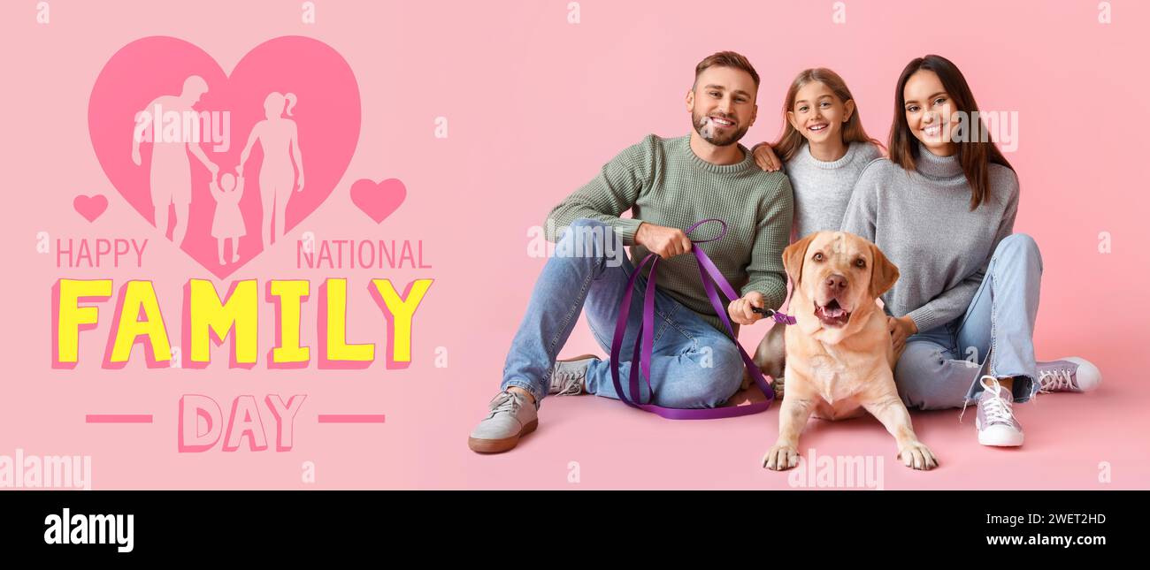 Banner for Happy Family day with parents, little girl and cute dog ...