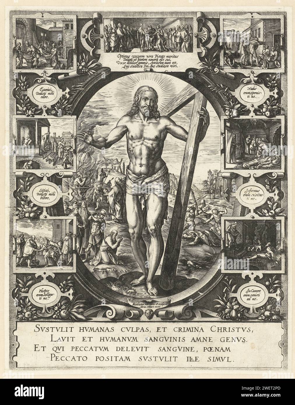 Christ with the cross and the works of mercy, c. 1580 - c. 1590 print ...