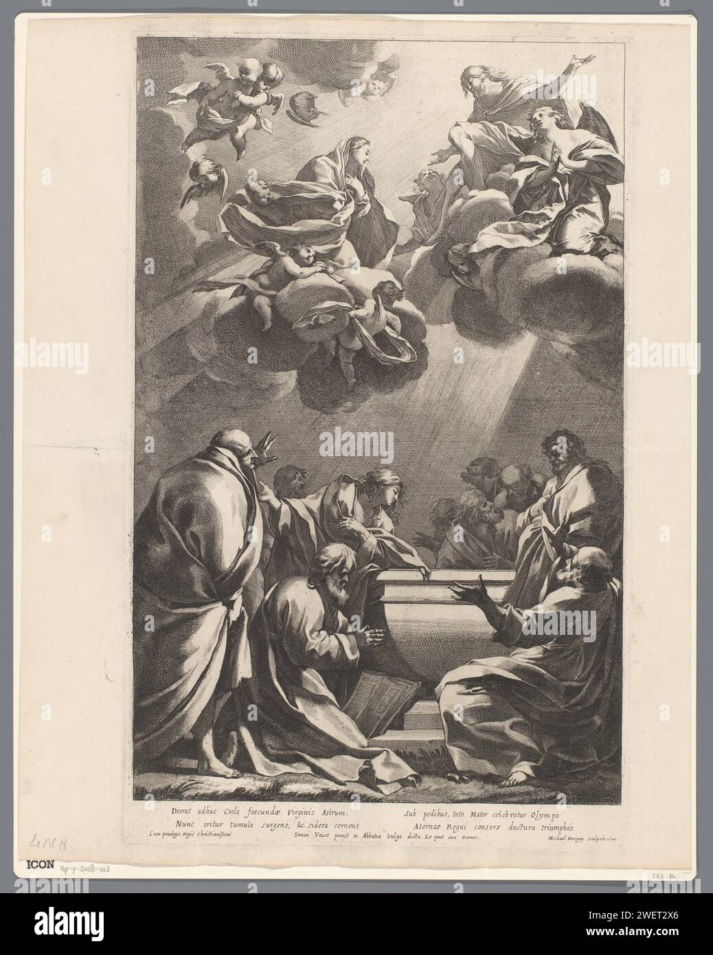 Ascension of Mary, Michel Dorigny, After Simon Vouet, 1640 print With caption in Latin. paper ...
