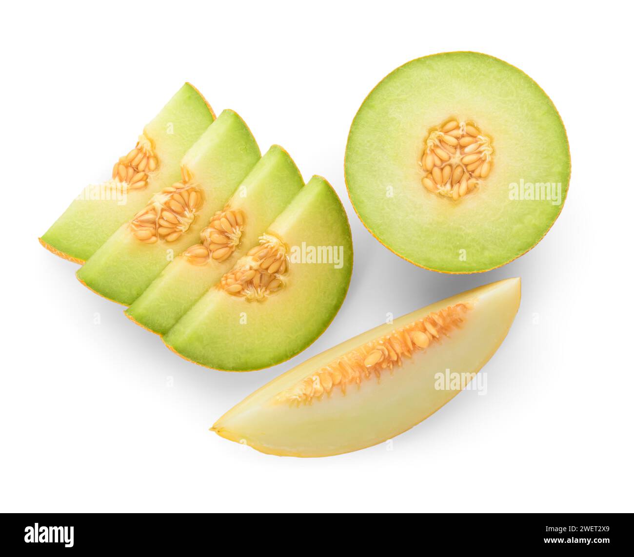 Ripe cut melon on white background Stock Photo - Alamy