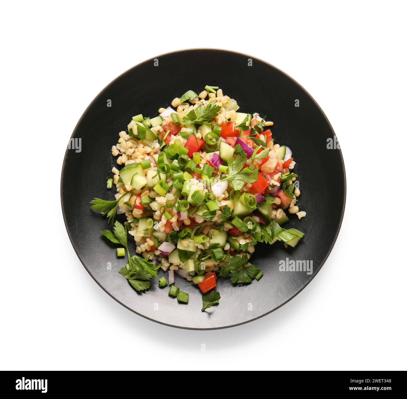 Plate with delicious tabbouleh salad on white background Stock Photo ...