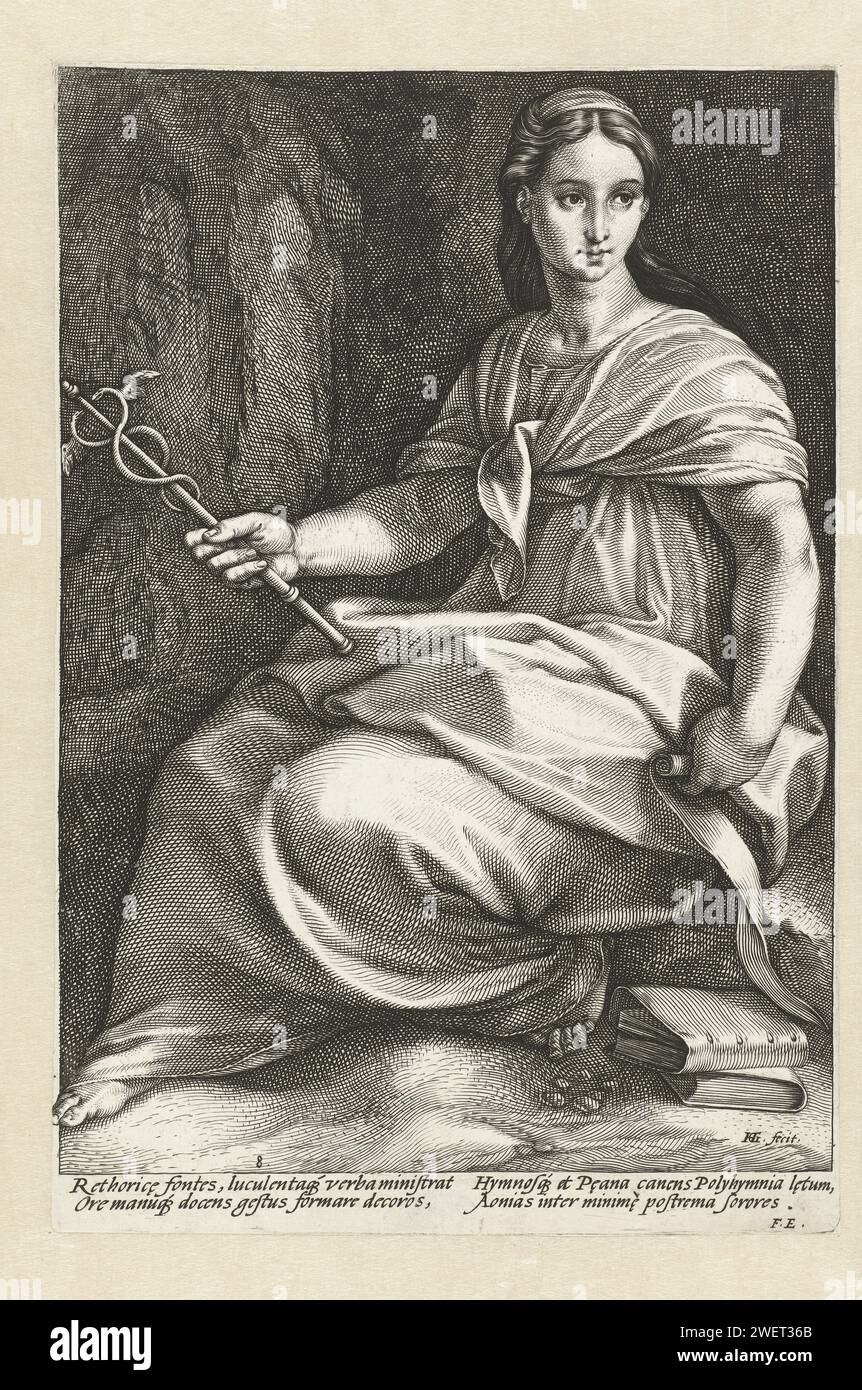 Polyhymnia, 1592 print A series of nine muses. Four lines of Latin from ...