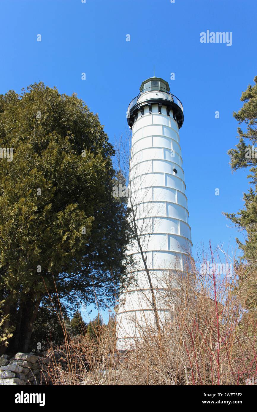 Winter scene at Cana Island Lighthouse, Baileys Harbor, WI Stock Photo ...