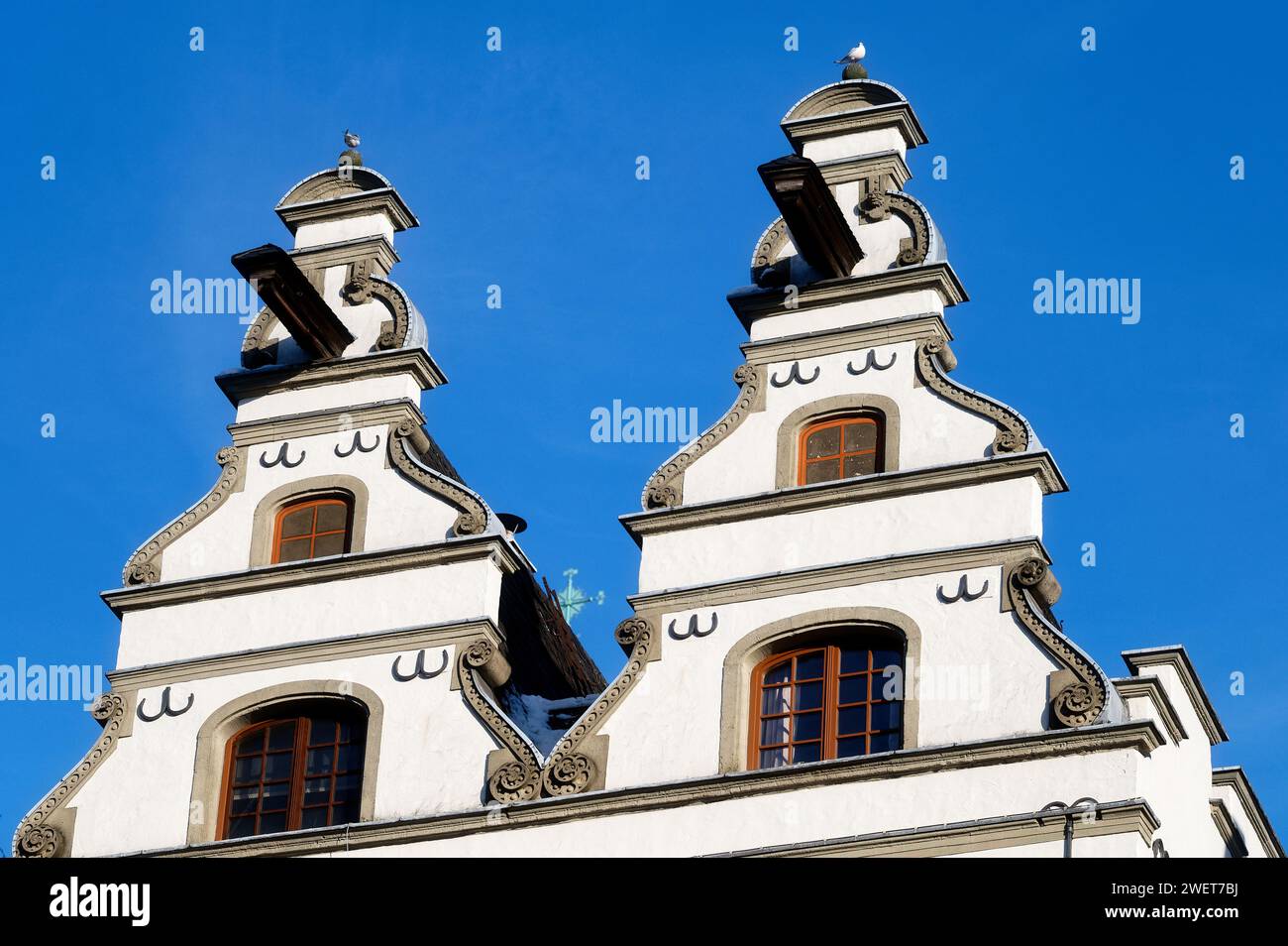 close-up of the roof construction with crane beam of the Gaffel house ...