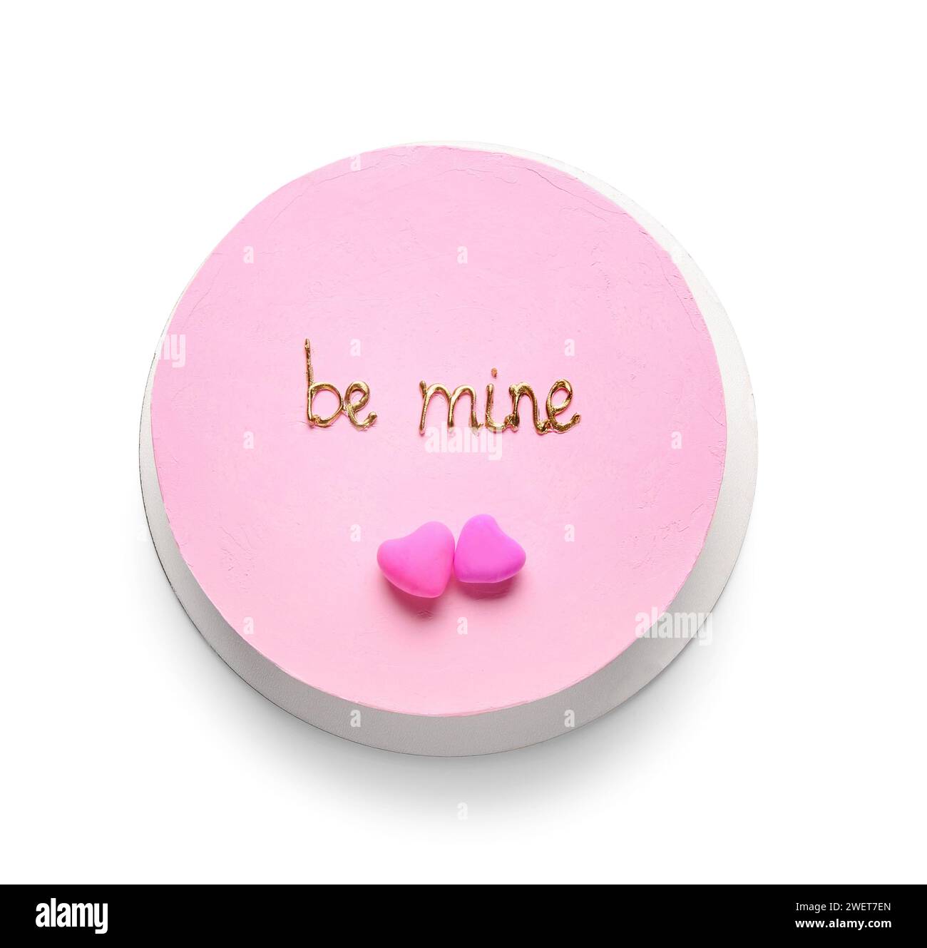 Pink bento cake with hearts on white background. Valentine's Day ...