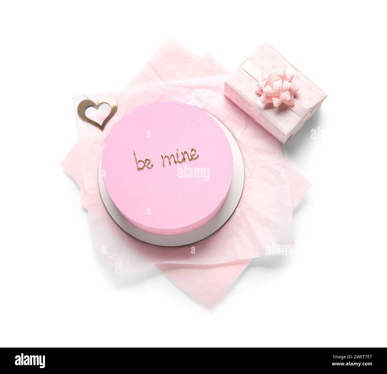 Pink bento cake with gift box on white background. Valentine's Day ...