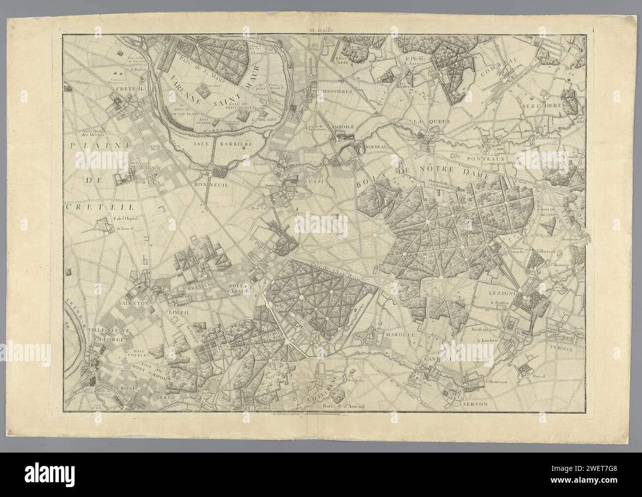 Map of the surroundings of the forest of Notre Dame, Anonymous, 1740 ...