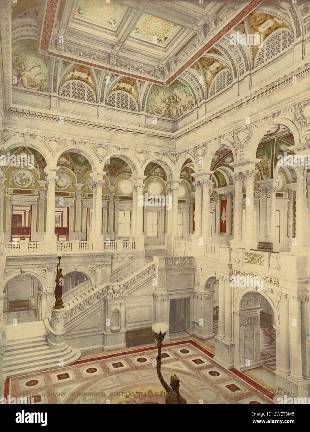 Central stair hall, Library of Congress, Washington, D.C. 1900 Stock ...