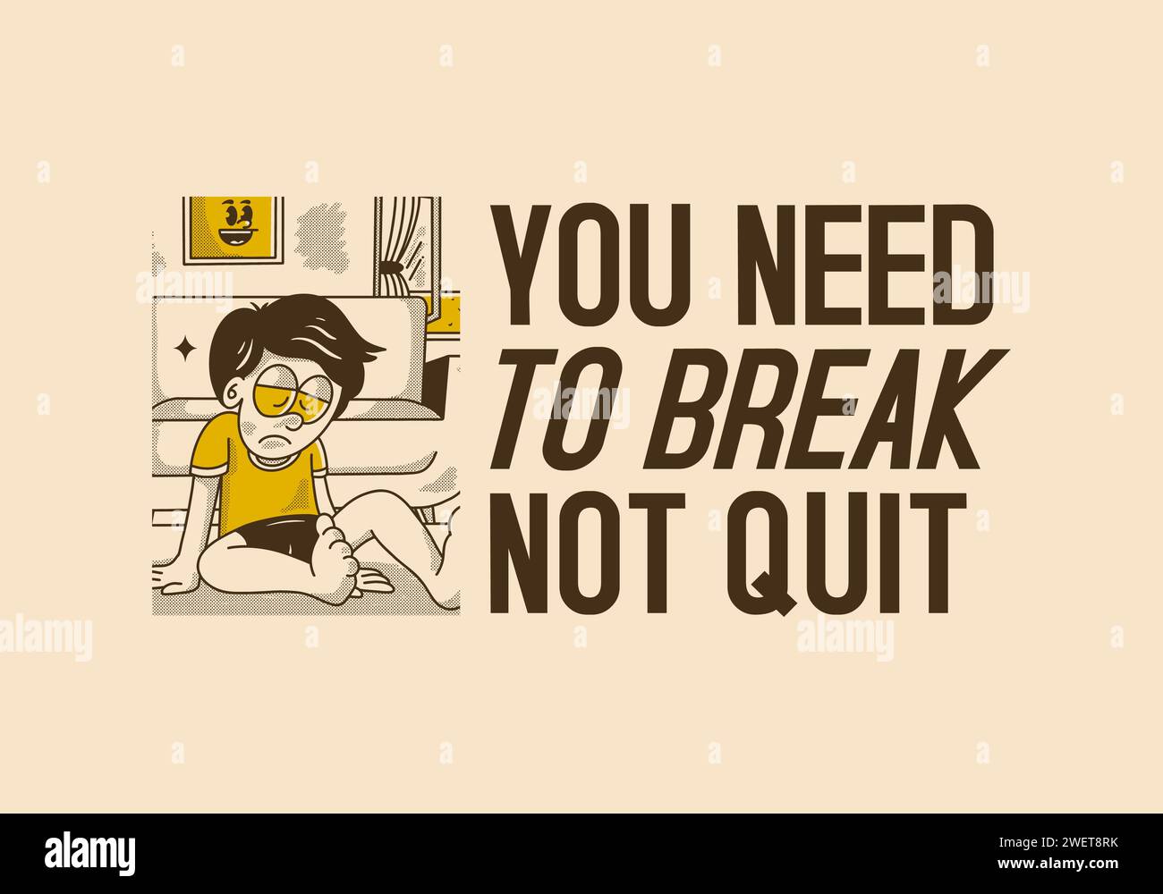 You need to break, Not quit. Vintage illustration of a sad boy Stock ...