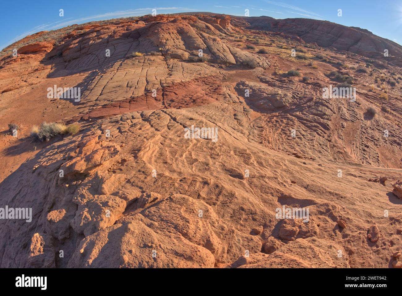 The swirls and blocky texture of fossilized sand dunes in the badlands ...