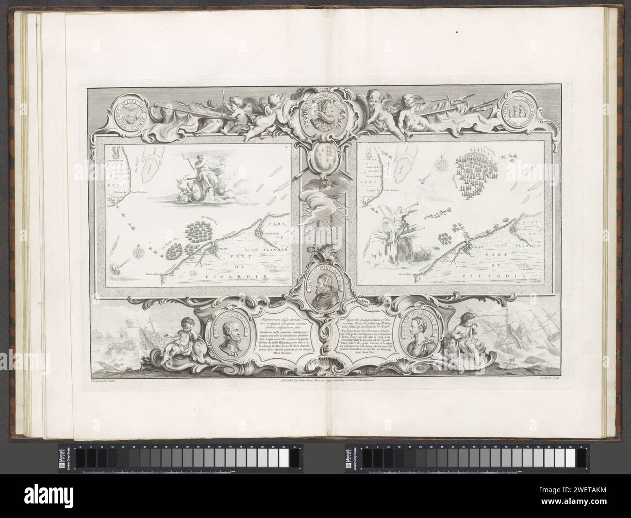 Maps of the Spanish Armada (28 and 31 July 1588), 1739 print Two cards ...