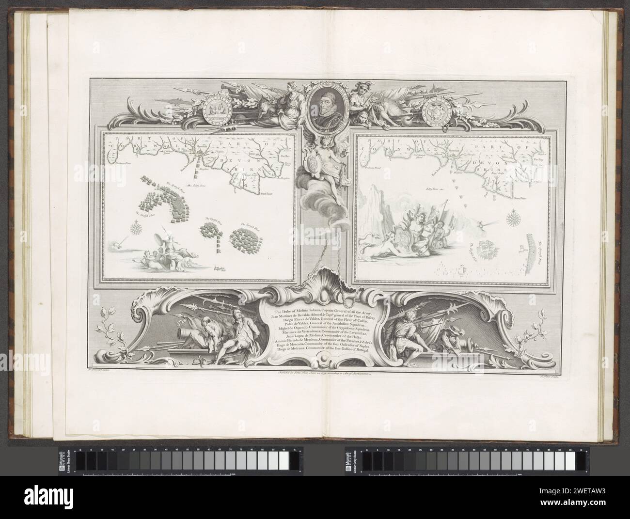 Maps of the Spanish Armada (21 and 22 July 1588), 1739 print Two maps ...