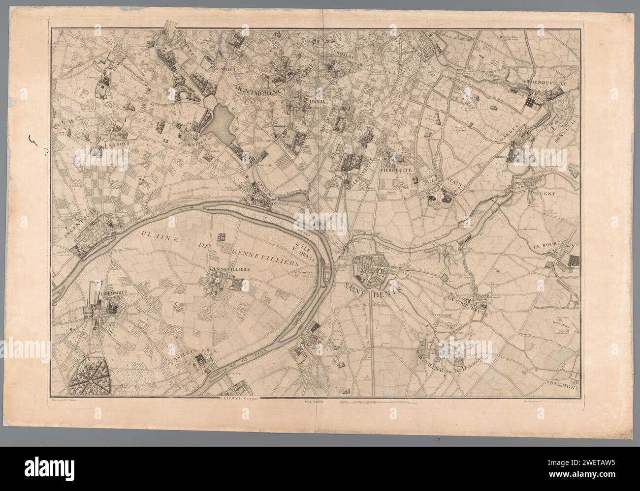 Map of the surroundings of Saint-Denis, sewet, 1740 print paper etching ...