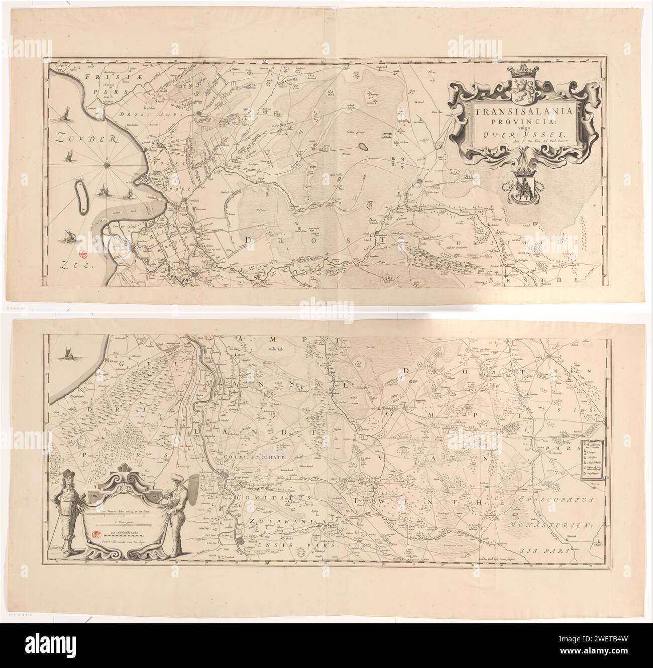 Map of Overijssel, consisting of two parts, Gerard Coeck, c. 1725 print ...