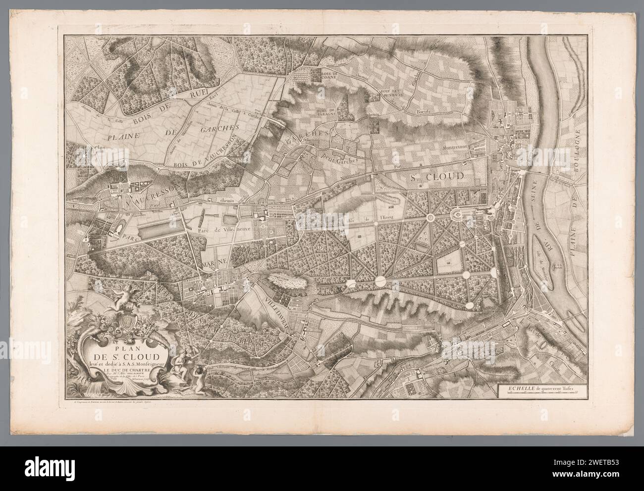 Map of Saint-Cloud, Martin Marvie, 1744 print paper etching / engraving ...