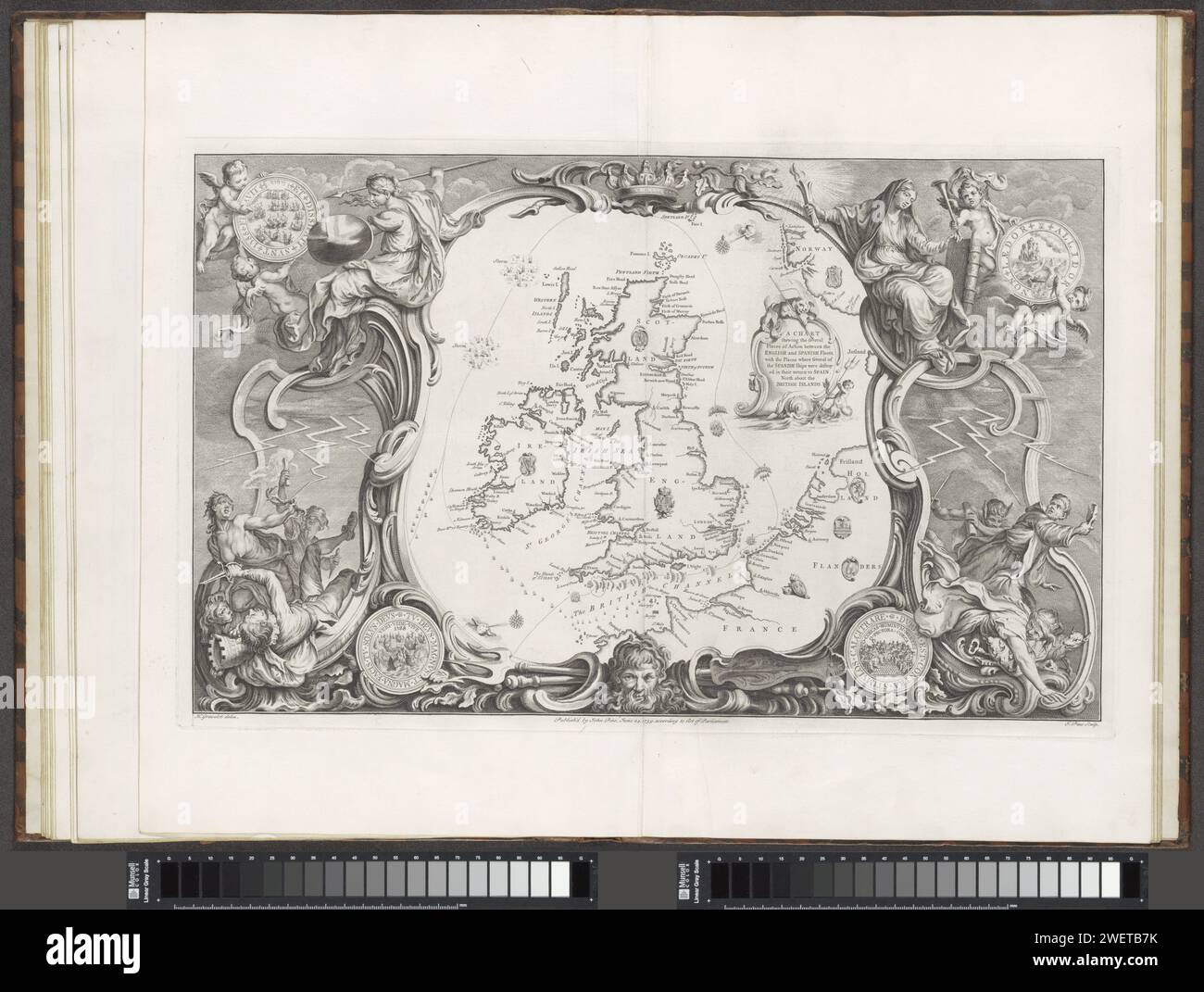Map of Great Britain, 1739 print Map of Great Britain with Ireland on ...