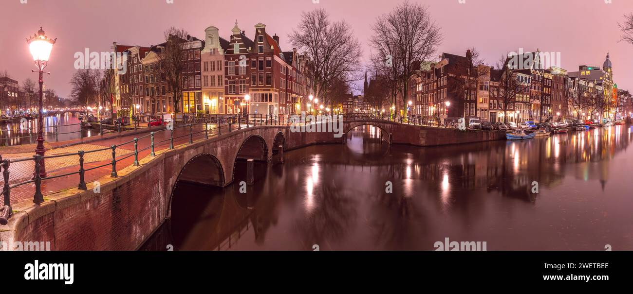 Panorama of Amsterdam canal Keizersgracht with typical dutch houses at ...
