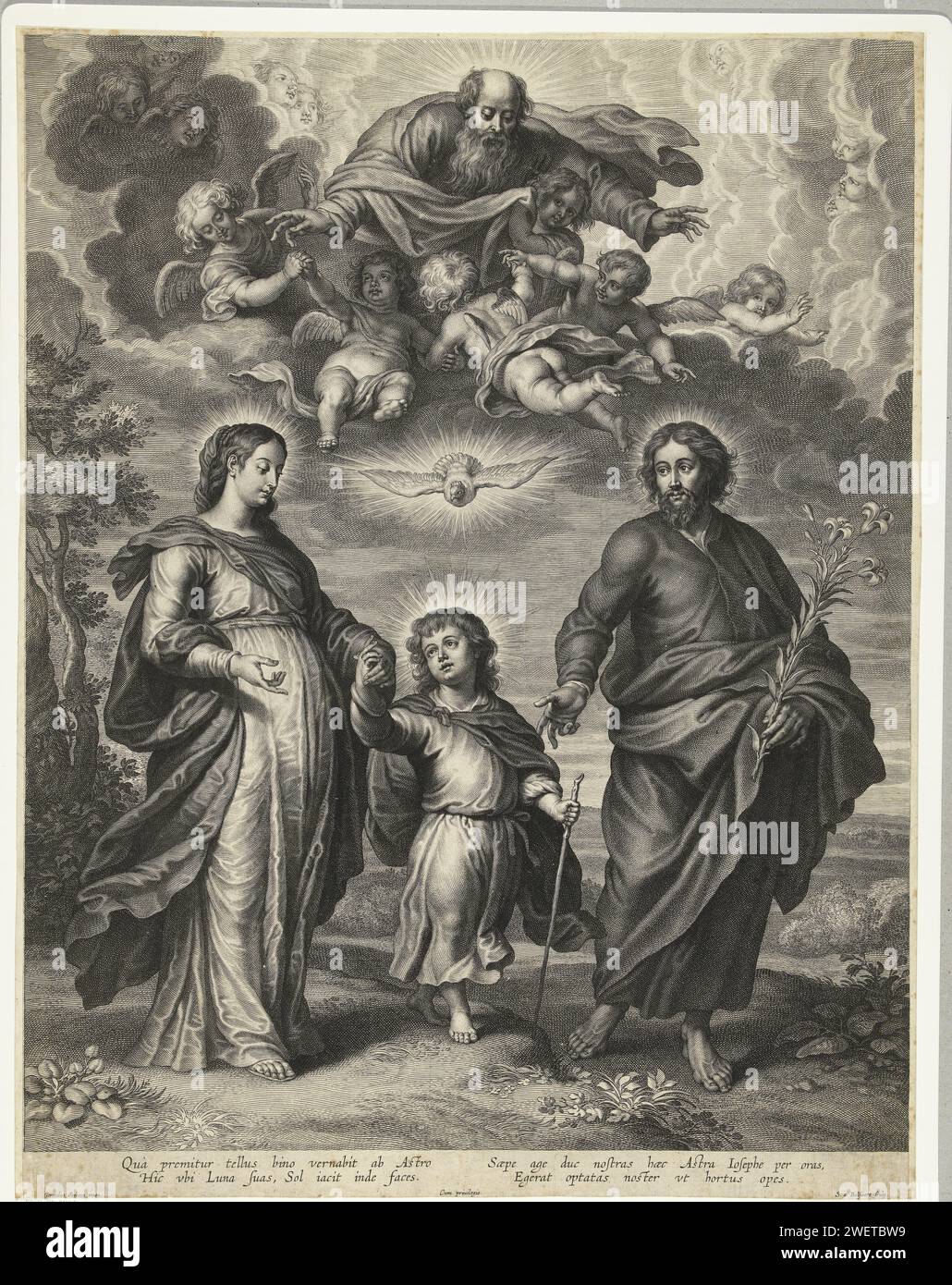 Christkind runs between Mary and Joseph with above them God, Holy ...