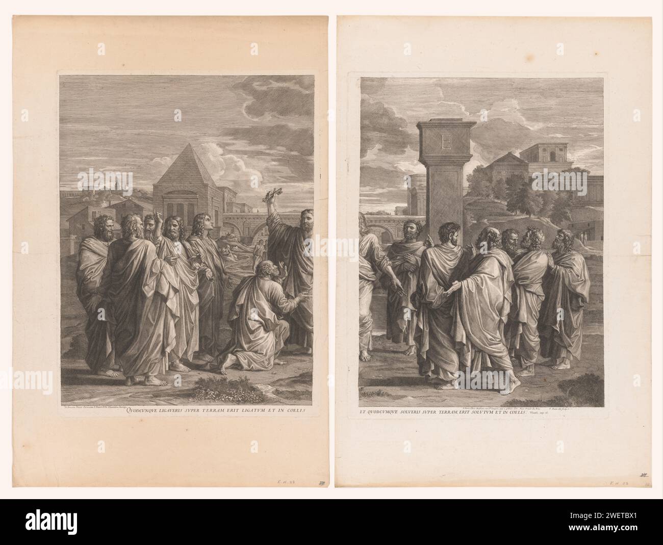Christ hands the keys to Petrus, Jean Pesne, After Nicolas Poussin, 1680 - 1694 print Broadcast ...
