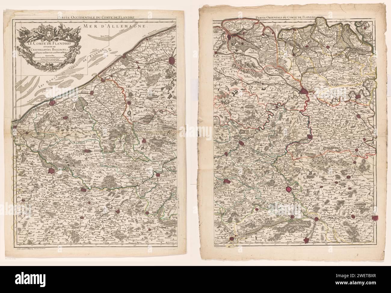 Map of the Graafschap Vlaanderen (left part), Anonymous, 1729 print Map ...