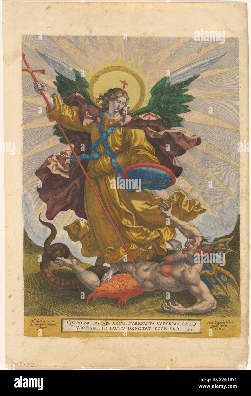 The Archangel Michaël beats the devil, Hieronymus Wierix, after Maerten ...