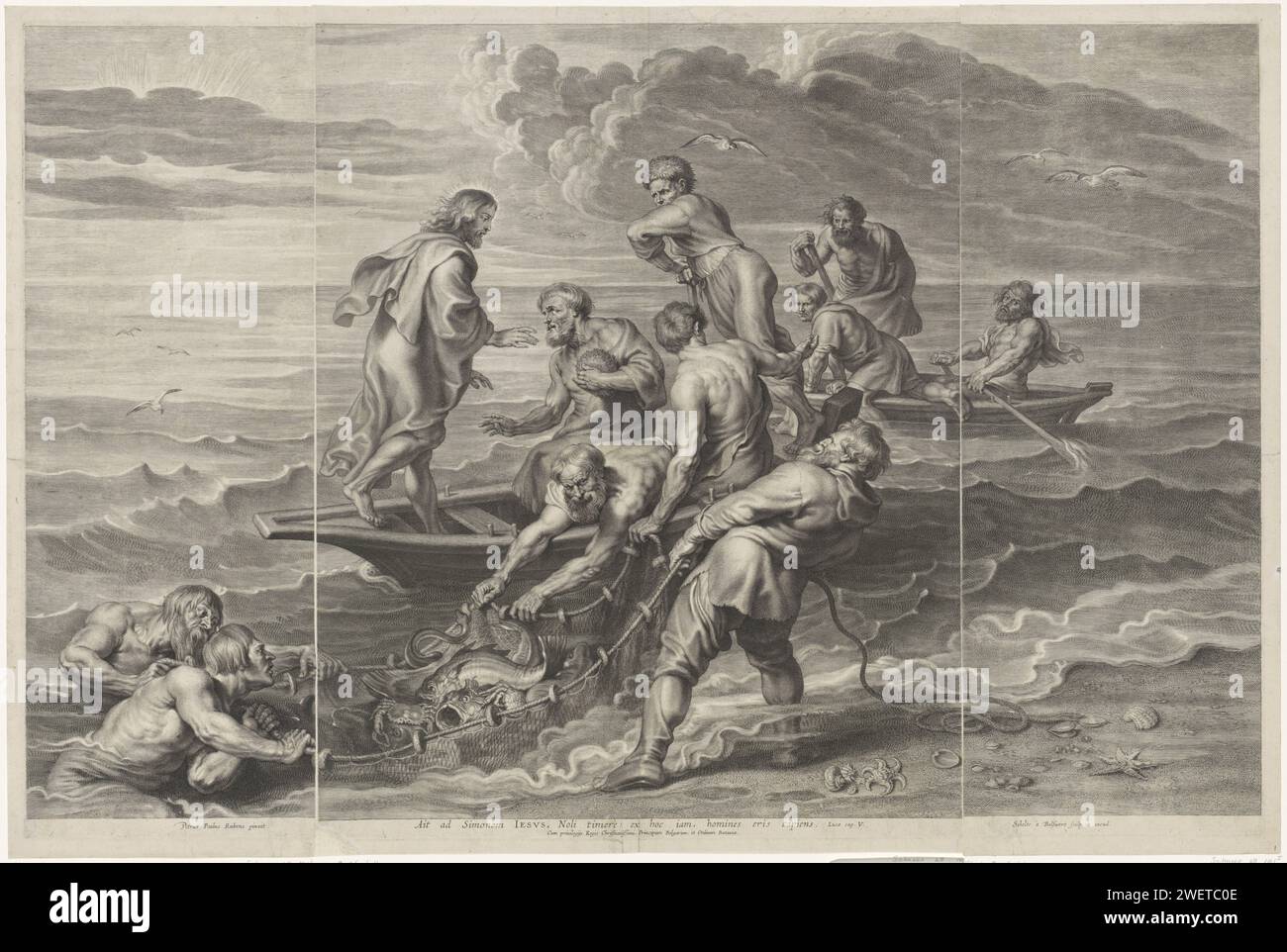 Wonderful fishing, 1618 - 1659 print Christ stands in the fishing boat ...