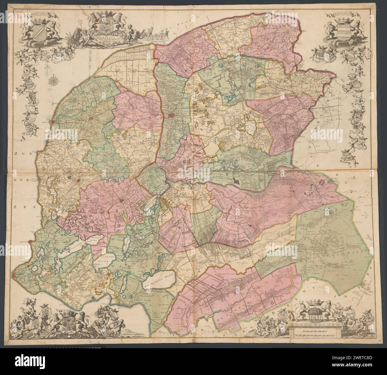 Map of Friesland, 1739 print At the top left of the weapons of Westergo ...