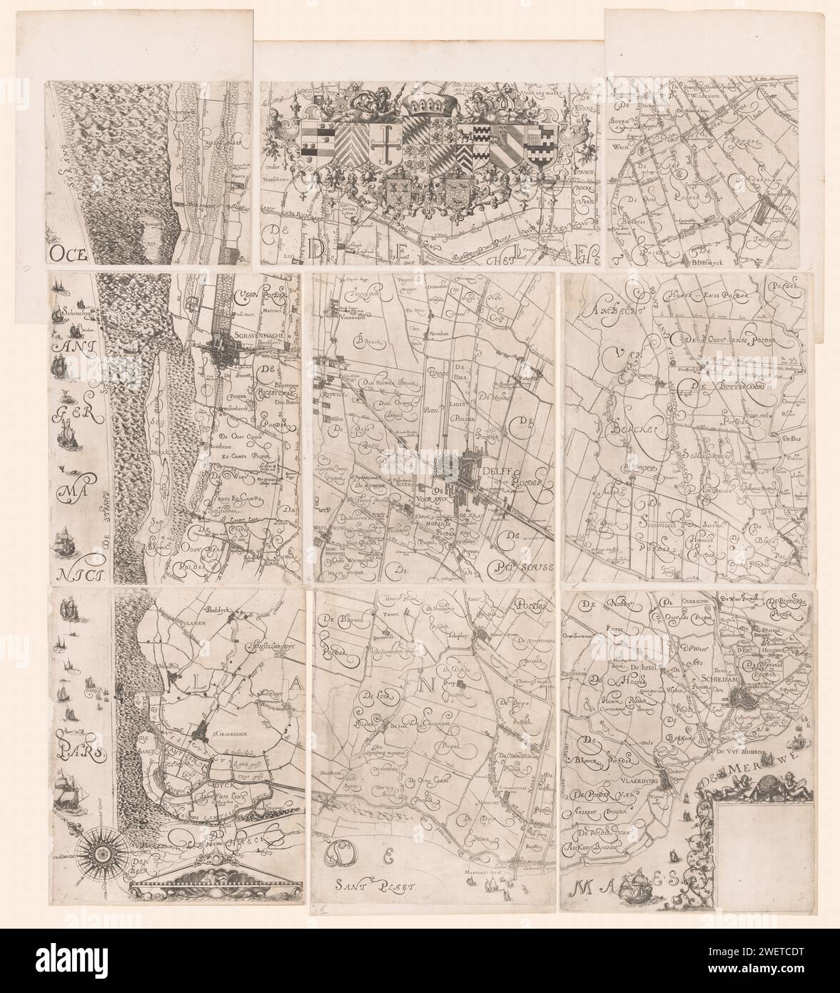 Map of the Delfland Water Board, consisting of nine parts, Floris ...