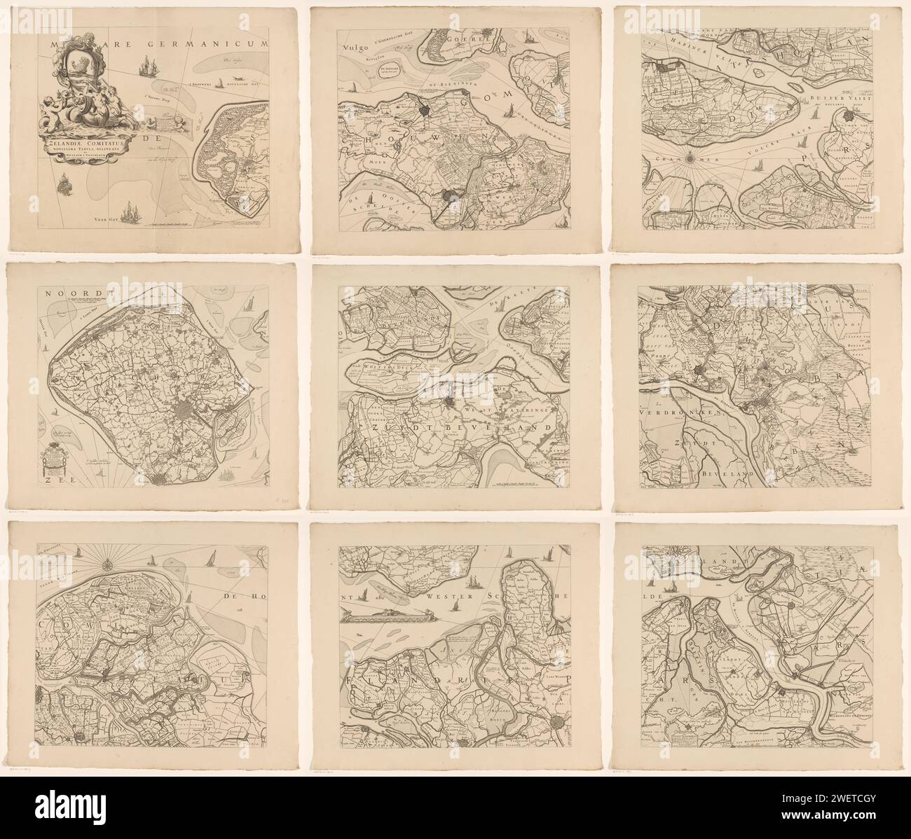 Map of Zeeland, consisting of nine parts, Anonymous, After Claes Jansz ...