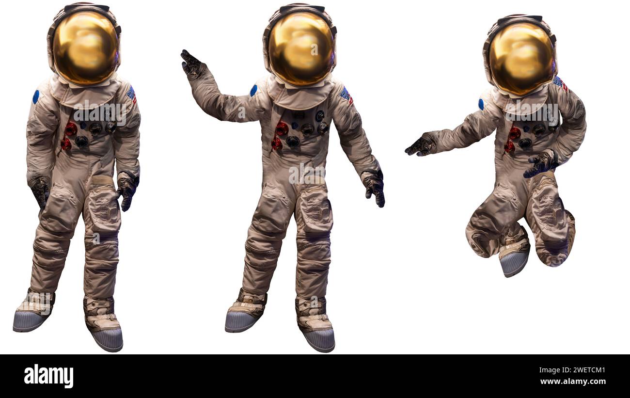 Astronaut in space suit and helmet isolated on white background. Space ...