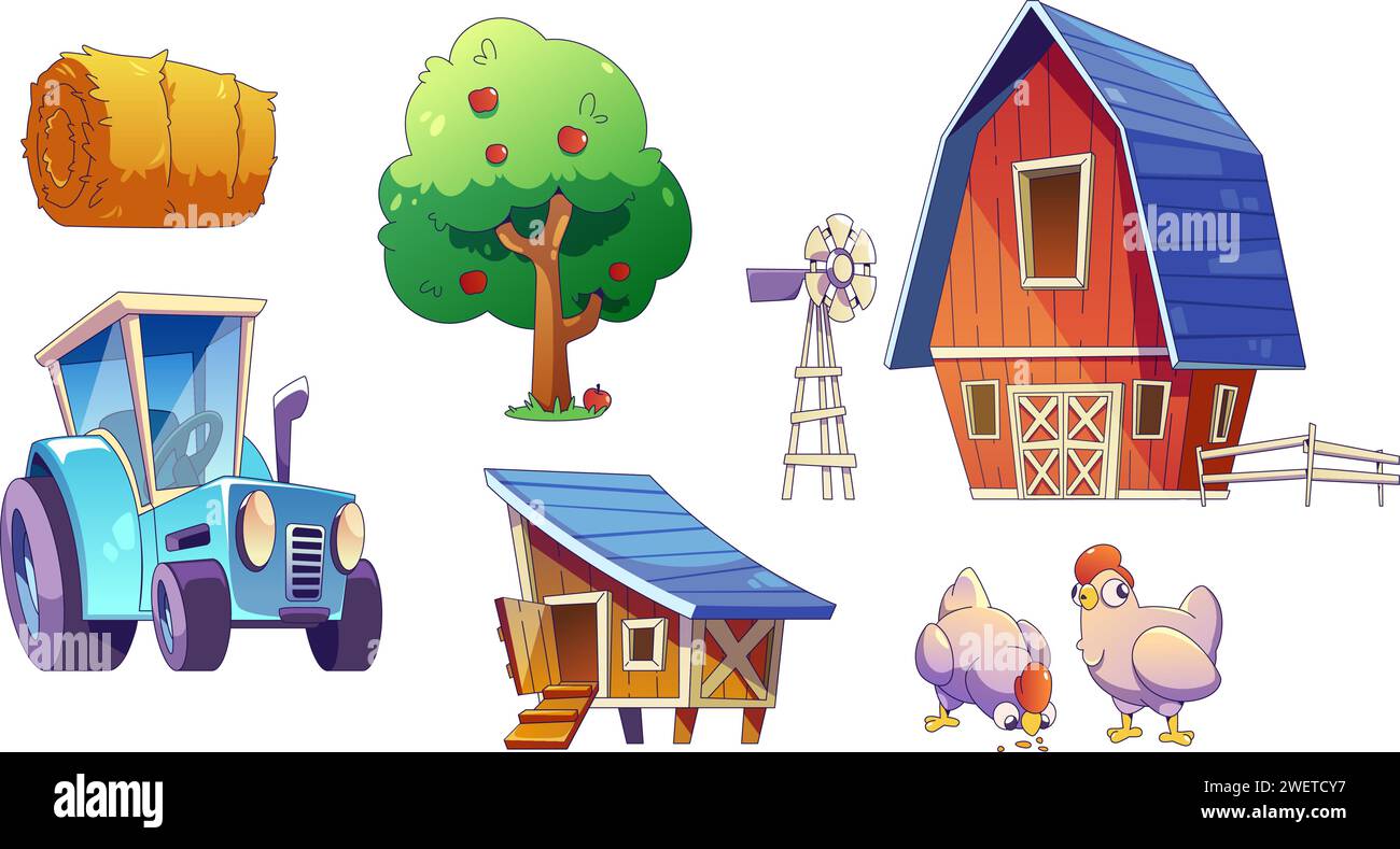 Farm game design elements set isolated on white background. Vector ...