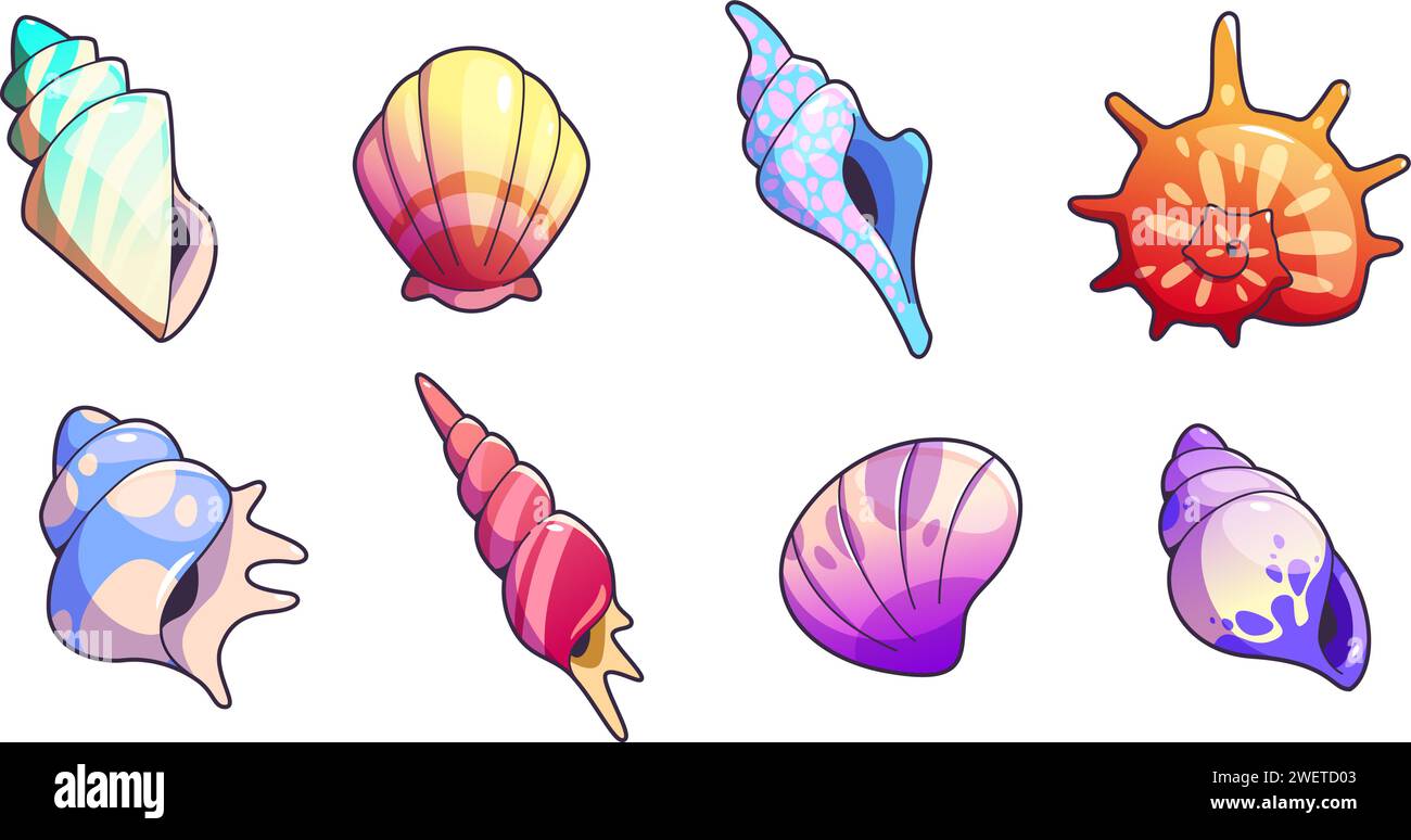 Sea shell and vessels game assets set. Cartoon vector illustration ...