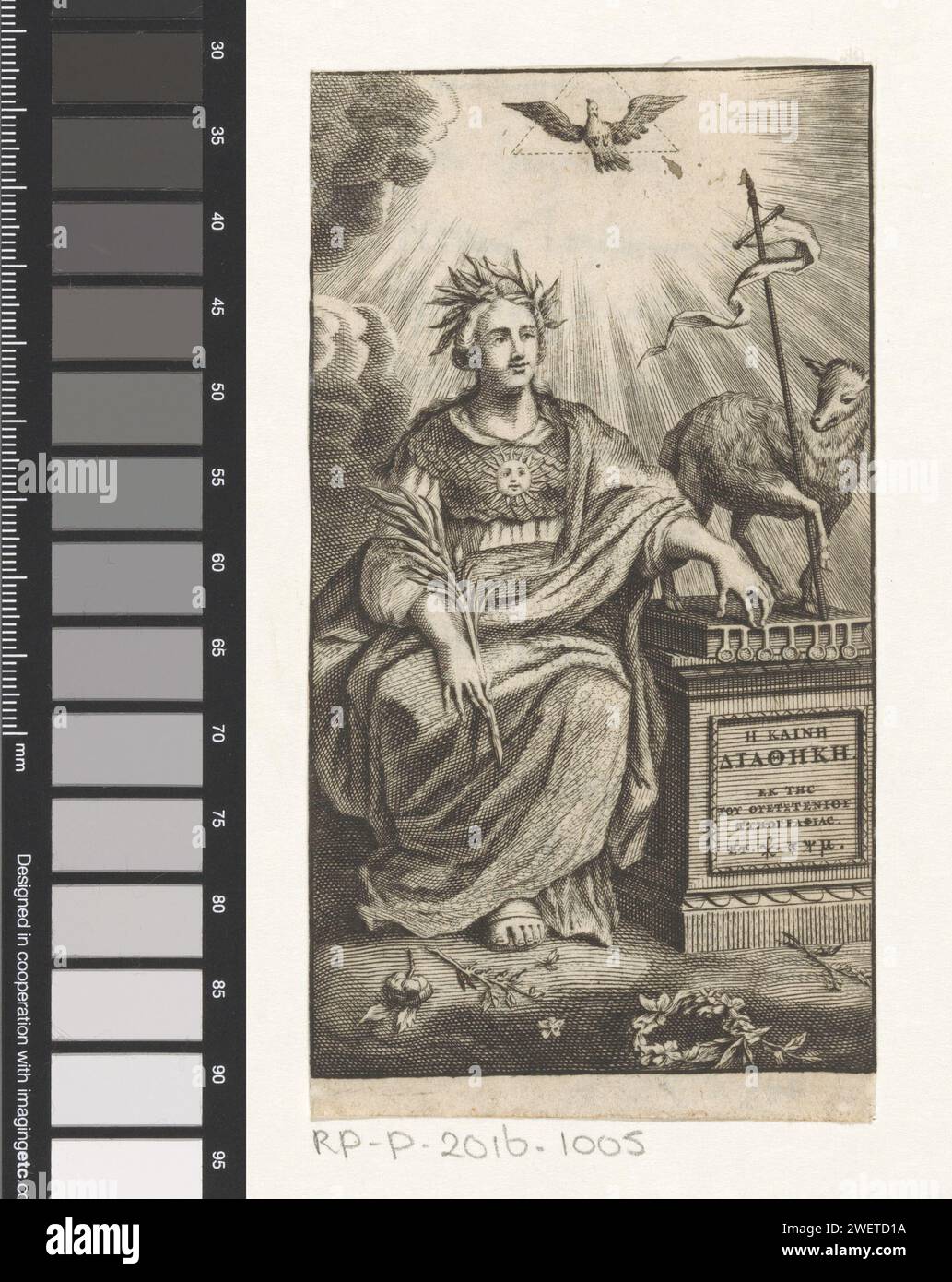 Faith alongside altar with lamb on book with the seven stamps ...