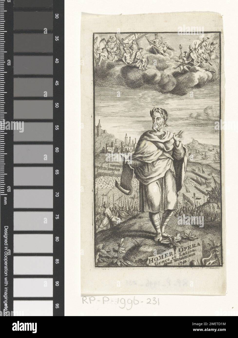 Homer with paper roll, anonymous, 1742 print Homer stands on a mountain ...
