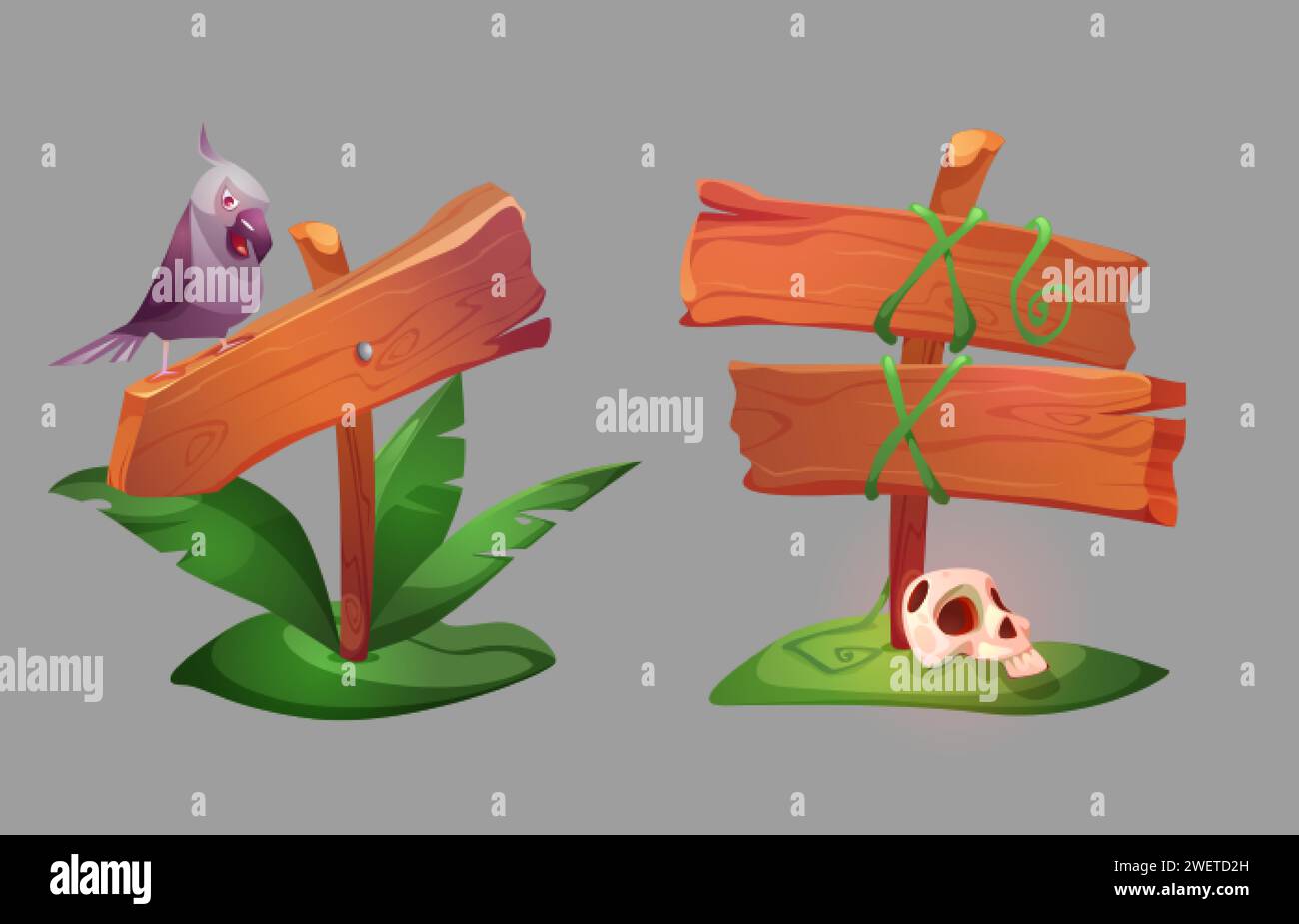 Wood road signs set isolated on background. Vector cartoon illustration ...