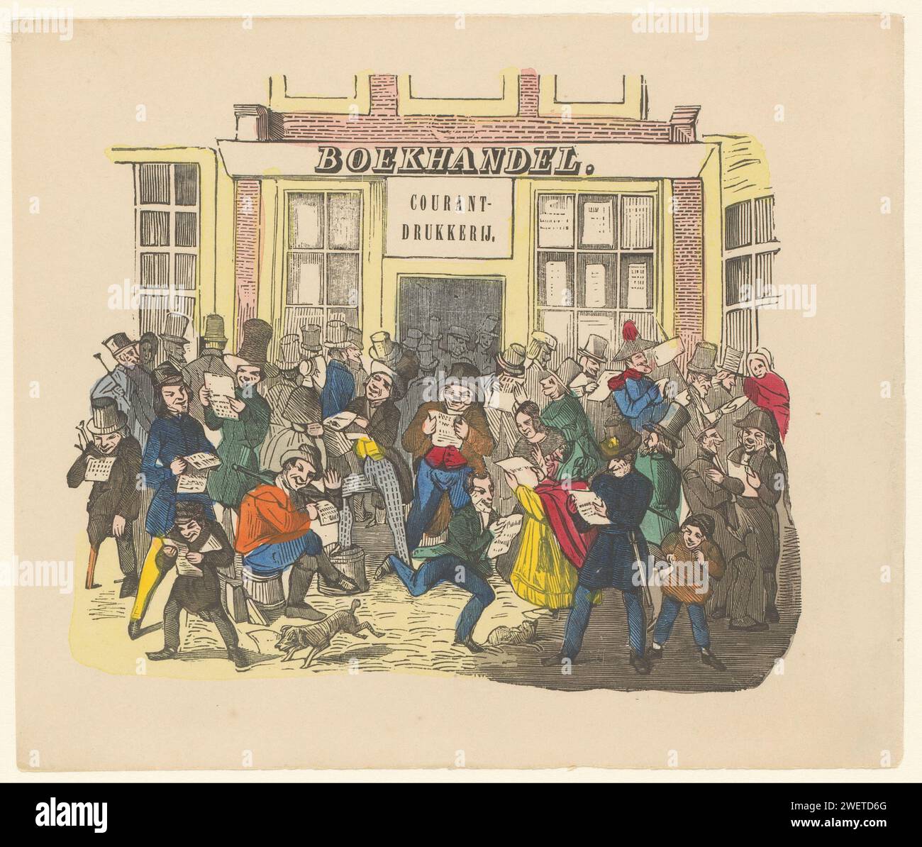 Group people reading the newspaper for a bookstore, c. 1890 print paper ...